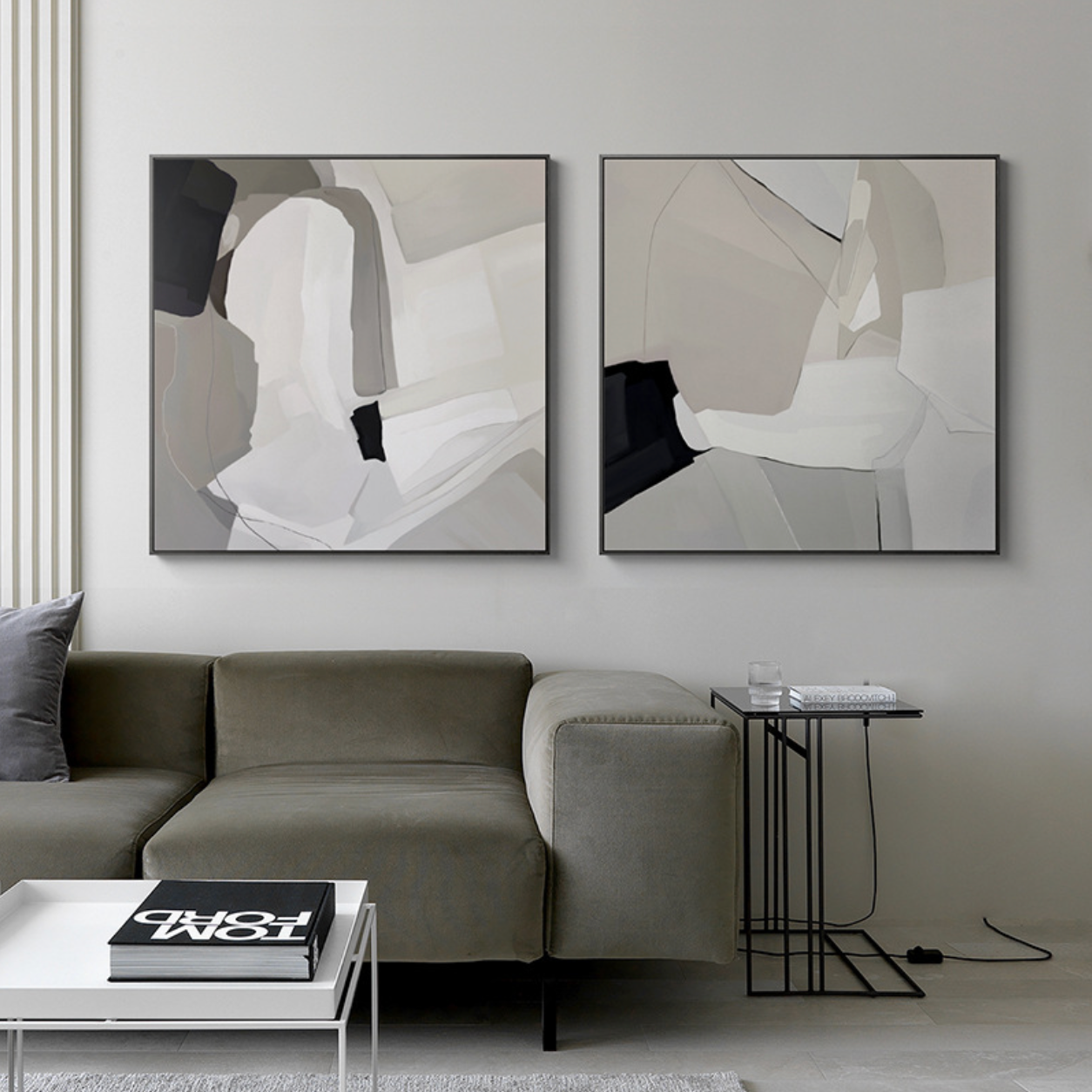 Gris Monochromatic Abstract Print – Métier Home PH